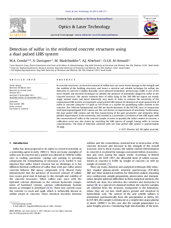 (PDF) Detection of sulfur in the reinforced concrete structures using a ...