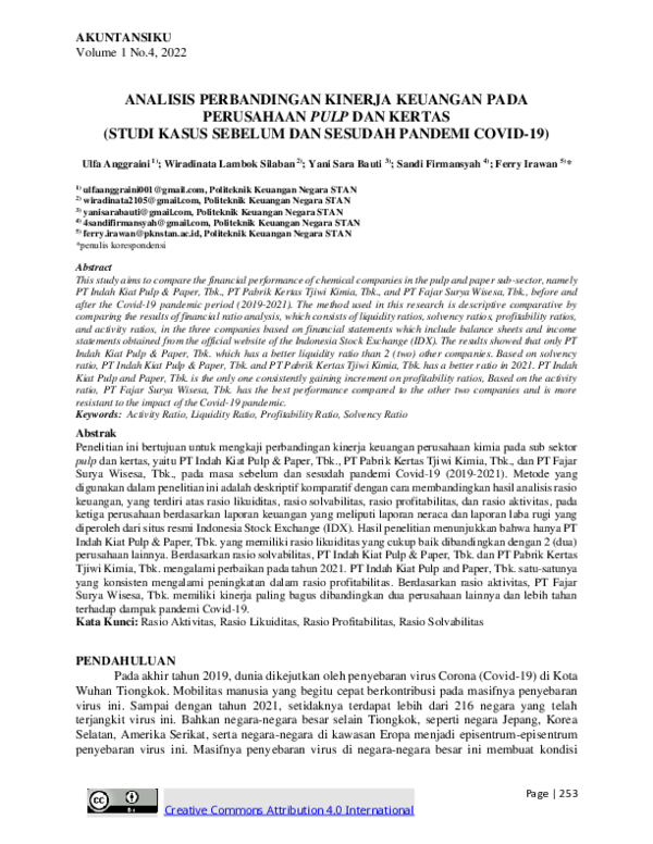 (PDF) Analisis Perbandingan Kinerja Keuangan Pada Perusahaan Pulp Dan Kertas (Studi Kasus ...