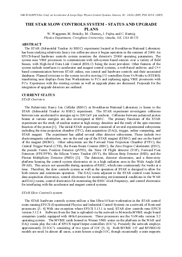 (PDF) The Star Slow Controls System - Status and Upgrade Plans