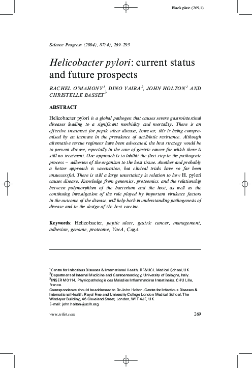 (PDF) Helicobacter Pylori: Current Status and Future Prospects