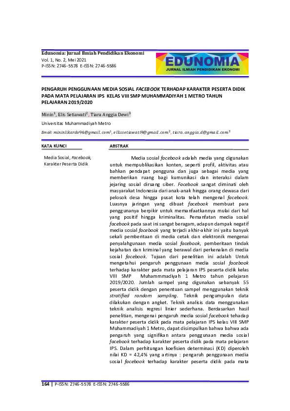 (PDF) Pengaruh Penggunaan Media Sosial Facebook Terhadap Karakter Peserta Didik Pada Mata ...