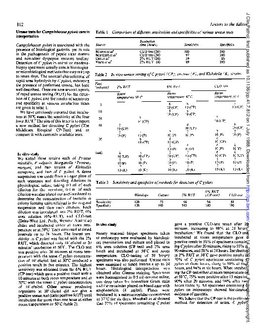 (PDF) Urease tests for Campylobacter pylori: care in interpretation ...