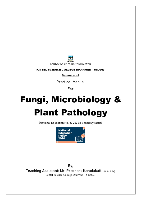 (PDF) Lab Mannual (Fungi, Microbiology and Plant Pathology) First sem ...