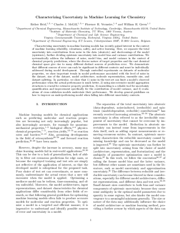 (PDF) Characterizing Uncertainty in Machine Learning for Chemistry