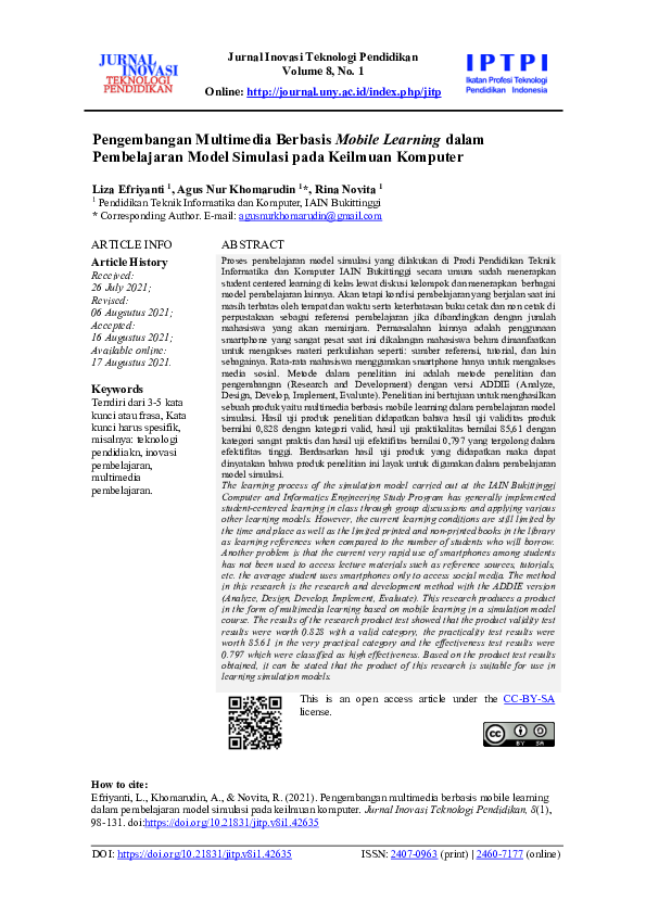 (PDF) Pengembangan multimedia berbasis mobile learning dalam pembelajaran model simulasi pada ...