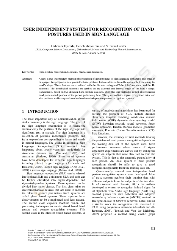 (PDF) User Independent System for Recognition of Hand Postures Used in ...