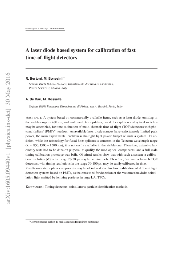 Pdf A Laser Diode Based System For Calibration Of Fast Time Of Flight