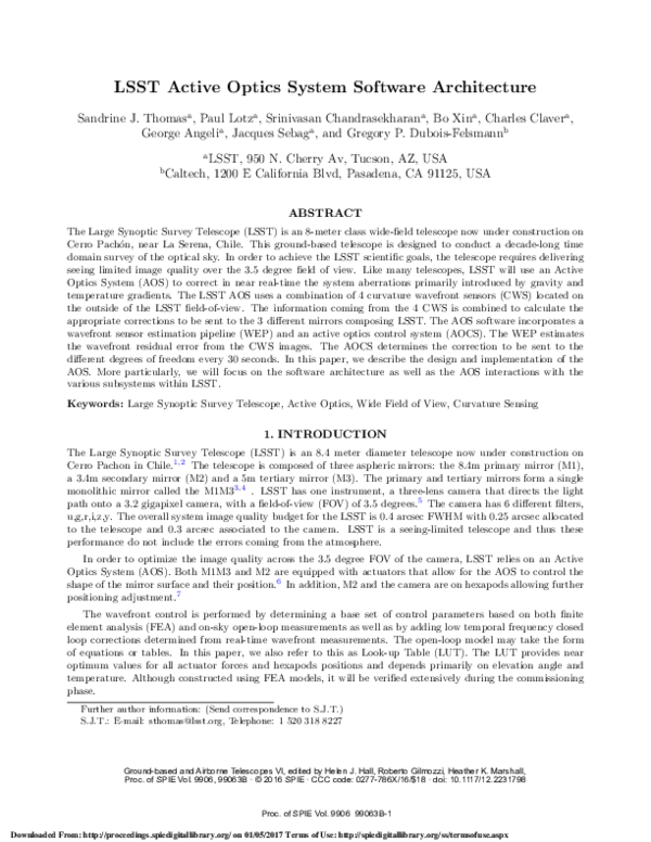(PDF) LSST active optics system software architecture
