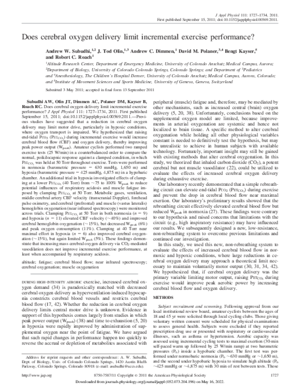 (PDF) Does cerebral oxygen delivery limit incremental exercise performance?