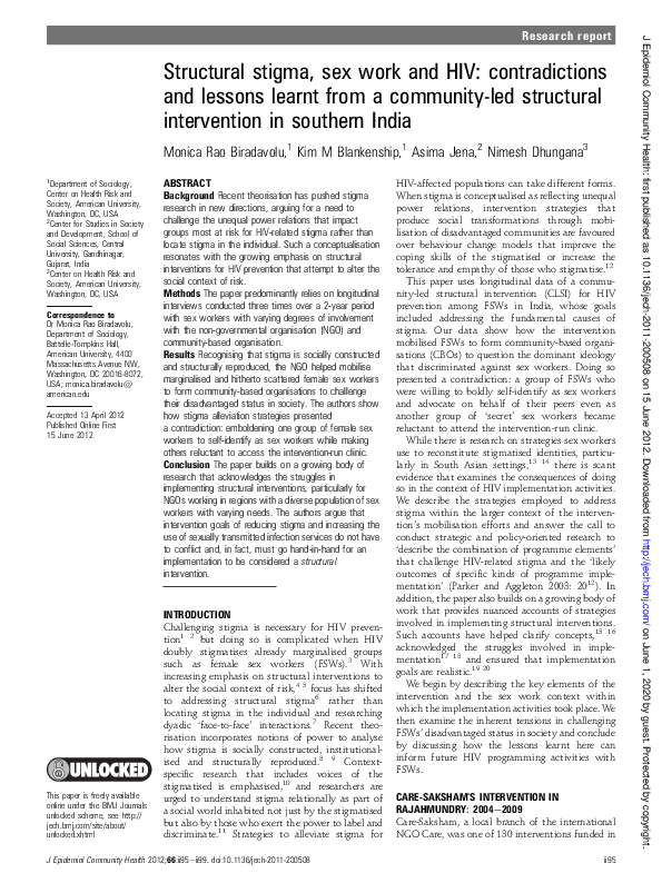 (PDF) Structural stigma, sex work and HIV: contradictions and lessons ...
