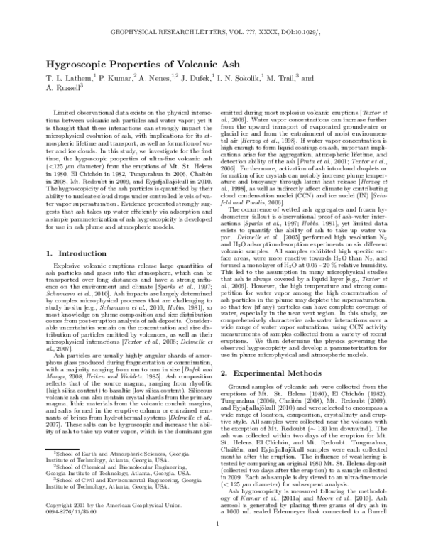 (PDF) Hygroscopic properties of volcanic ash
