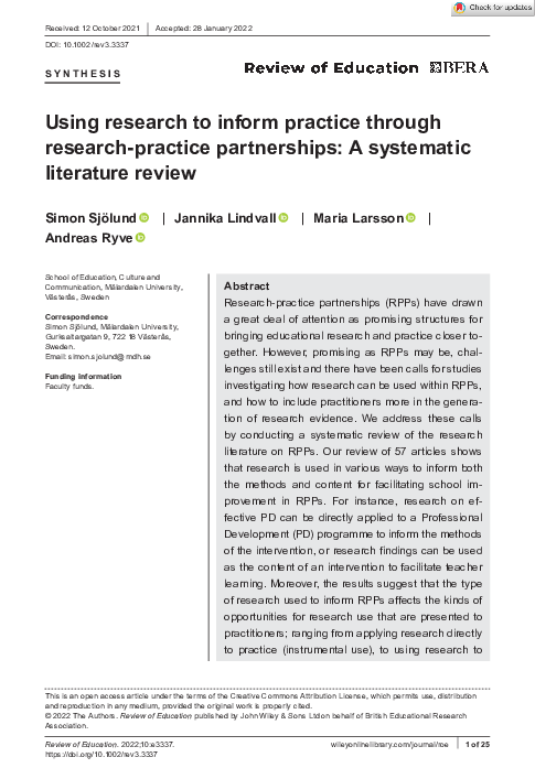 (PDF) Using research to inform practice through research‐practice ...