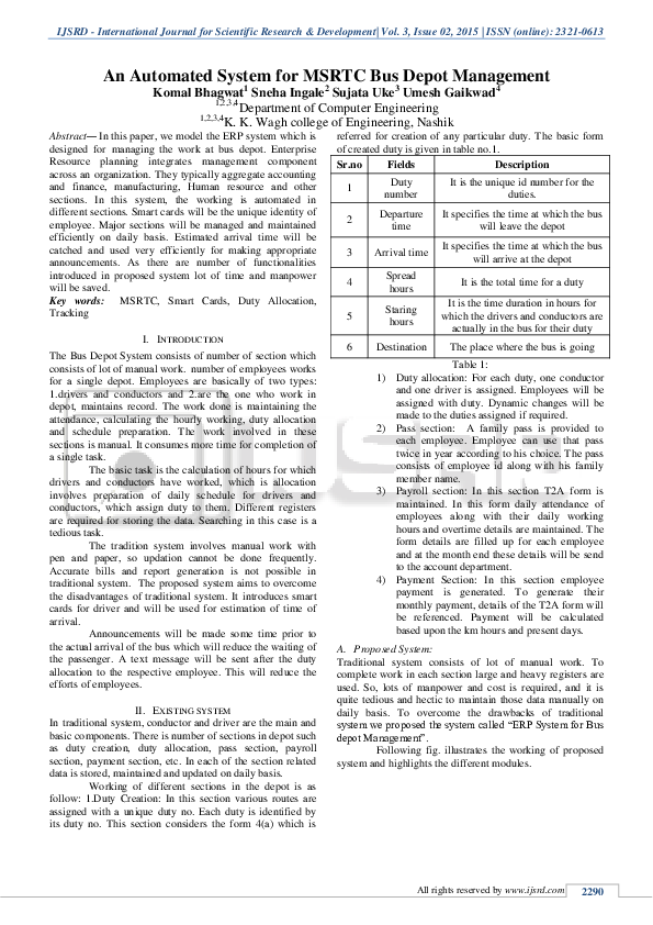 (PDF) An Automated System for MSRTC Bus Depot Management