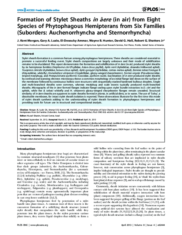 (PDF) Formation of Stylet Sheaths in āere (in air) from Eight Species ...