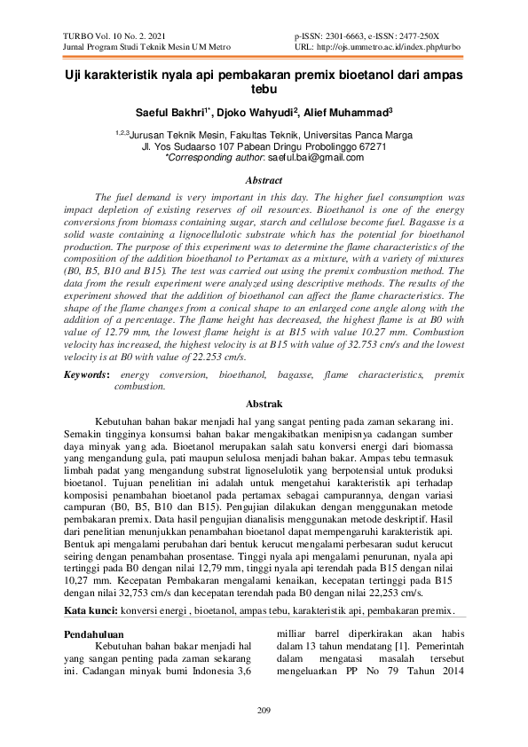 (PDF) Uji karakteristik nyala api pembakaran premix bioetanol dari ...