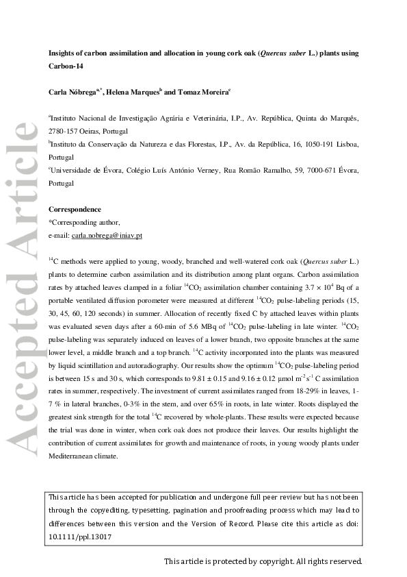(PDF) Insights of carbon assimilation and allocation in young cork oak ...