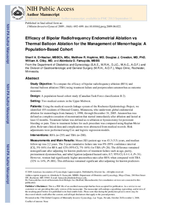 (PDF) Efficacy of Bipolar Radiofrequency Endometrial Ablation vs ...