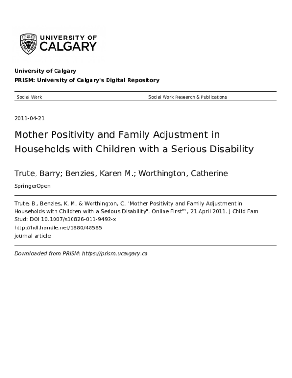 (PDF) ORIGINAL PAPER Mother Positivity and Family Adjustment in ...