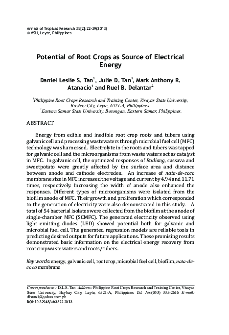 (PDF) Potential of Root Crops as Source of Electrical Energy