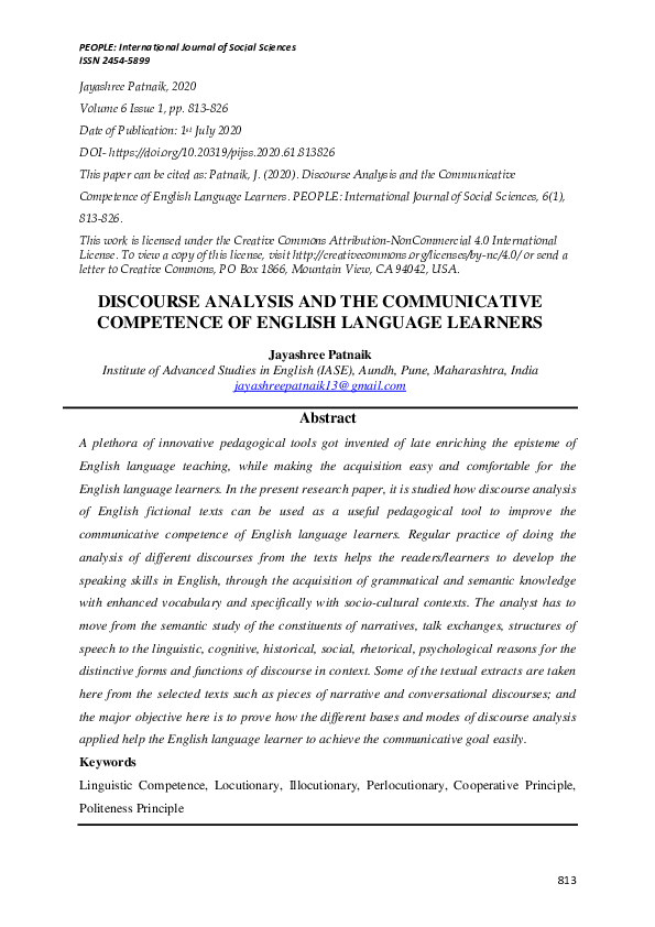 (PDF) Discourse Analysis and the Communicative Competence of English Language Learners