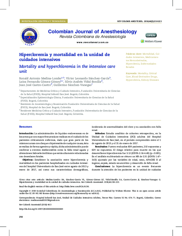 (PDF) Hipercloremia y mortalidad en la unidad de cuidados intensivos