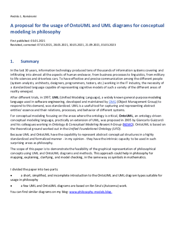 Pdf A Proposal For The Usage Of Ontouml And Uml Diagrams For