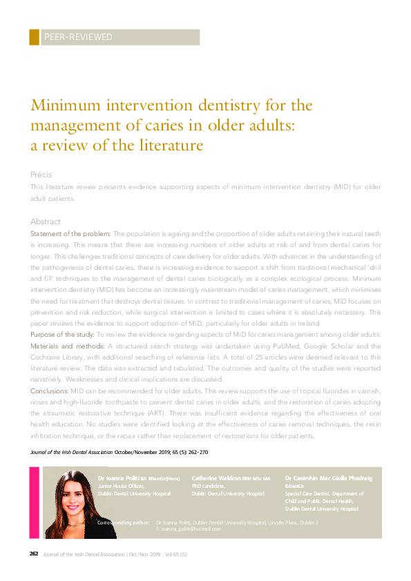 (PDF) Minimum intervention dentistry for the management of caries in ...