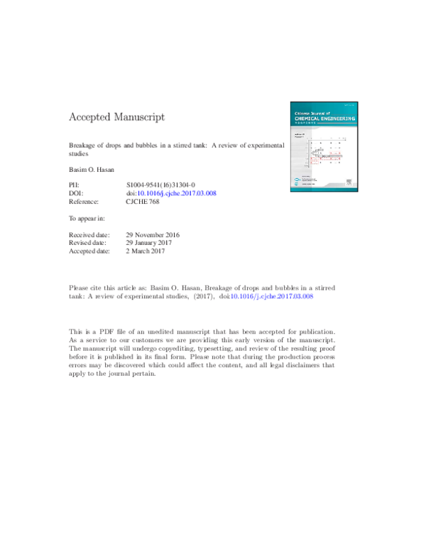 (PDF) Breakage of drops and bubbles in a stirred tank: A review of ...