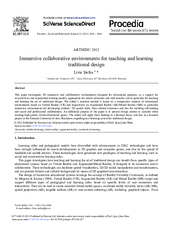 (PDF) Immersive Collaborative Environments for Teaching and Learning ...