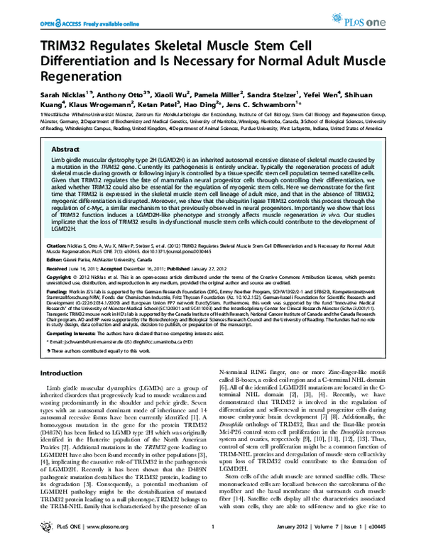 (PDF) TRIM32 Regulates Skeletal Muscle Stem Cell Differentiation and Is ...