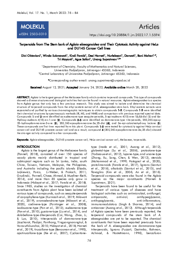 (PDF) Terpenoids from the Stem bark of Aglaia elaeagnoidea and their ...
