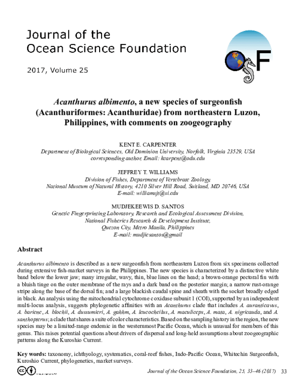 (PDF) Acanthurus Albimento, A New Species Of Surgeonfish ...