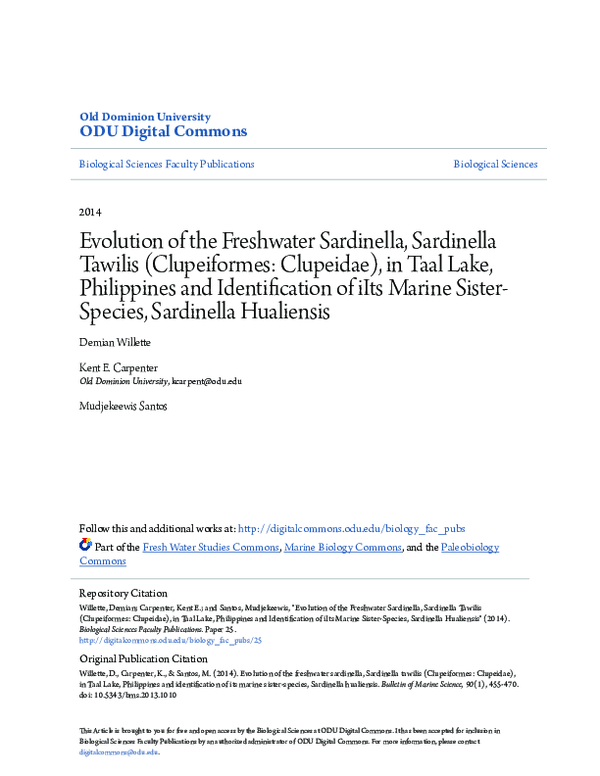 (PDF) Evolution of the freshwater sardinella, Sardinella tawilis ...
