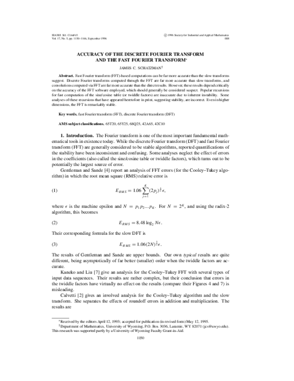 Pdf Accuracy Of The Discrete Fourier Transform And The Fast Fourier Transform