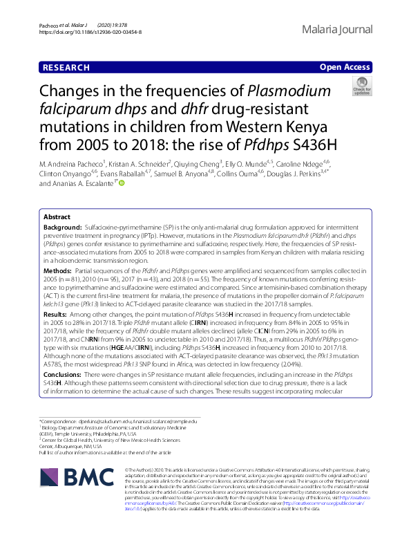 (PDF) Shifts in Pfdhfr and Pfdhps Mutations in Kenya
