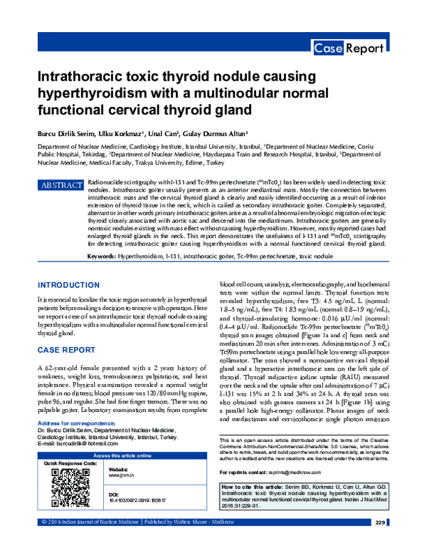 (PDF) Intrathoracic toxic thyroid nodule causing hyperthyroidism with a ...