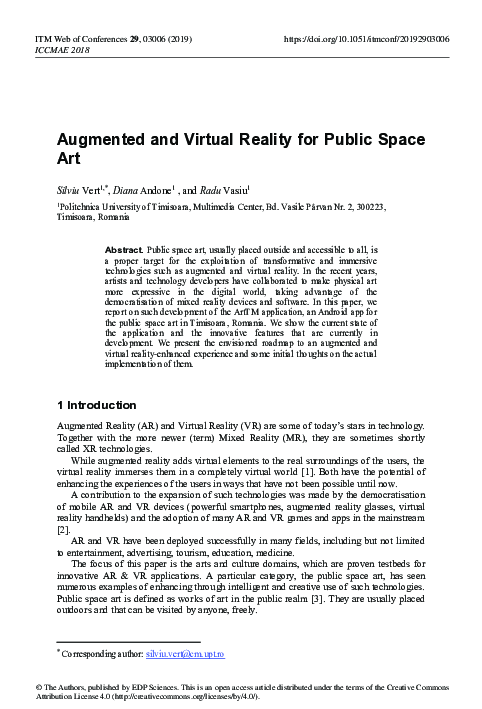 (PDF) Augmented and Virtual Reality for Public Space Art