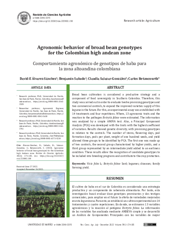(PDF) Agronomic behavior of broad bean genotypes for the Colombian high ...
