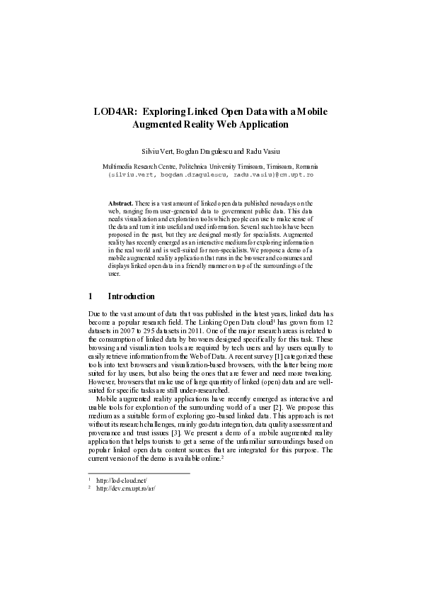 (PDF) LOD4AR: Exploring Linked Open Data with a Mobile Augmented Reality Web Application