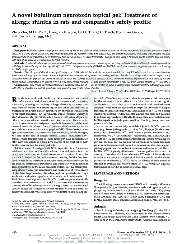 (PDF) A novel botulinum neurotoxin topical gel: Treatment of allergic ...
