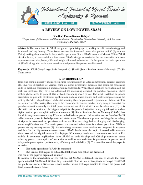 (PDF) A Review on Low Power Sram