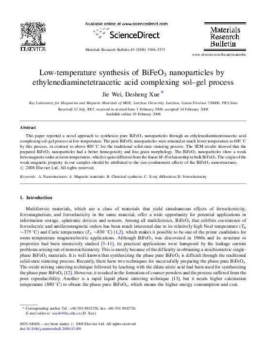 (PDF) Low-temperature synthesis of BiFeO3 nanoparticles by ethylenediaminetetraacetic acid ...
