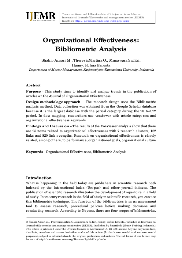 (PDF) Organizational Effectiveness: Bibliometric Analysis