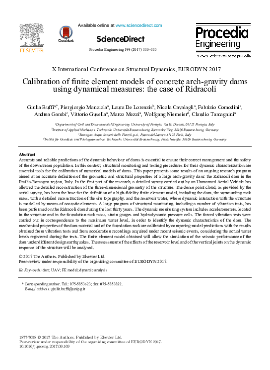 Pdf Dynamic Calibration Of Ridracoli Dam S Finite Element Model