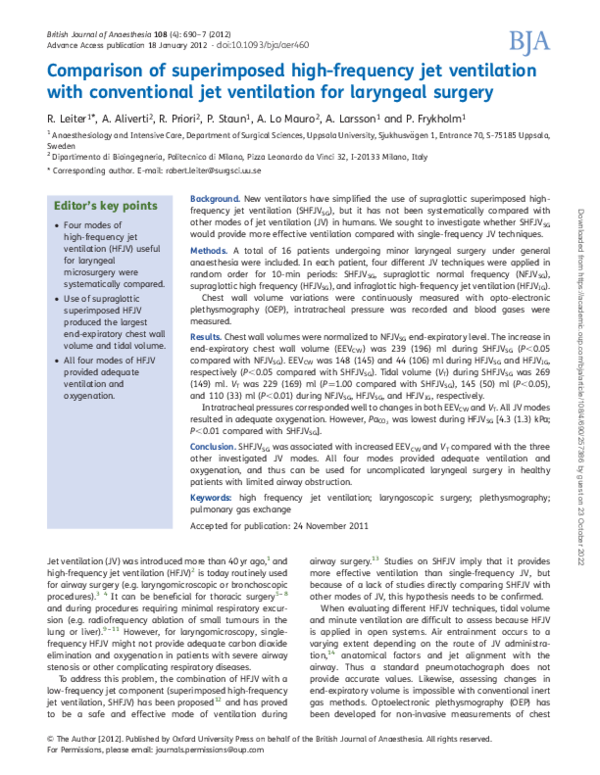 (PDF) Comparison of superimposed high-frequency jet ventilation with ...