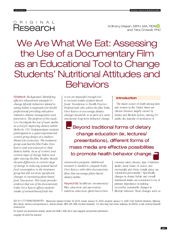 (PDF) We Are What We Eat: Assessing the Use of a Documentary Film as an ...