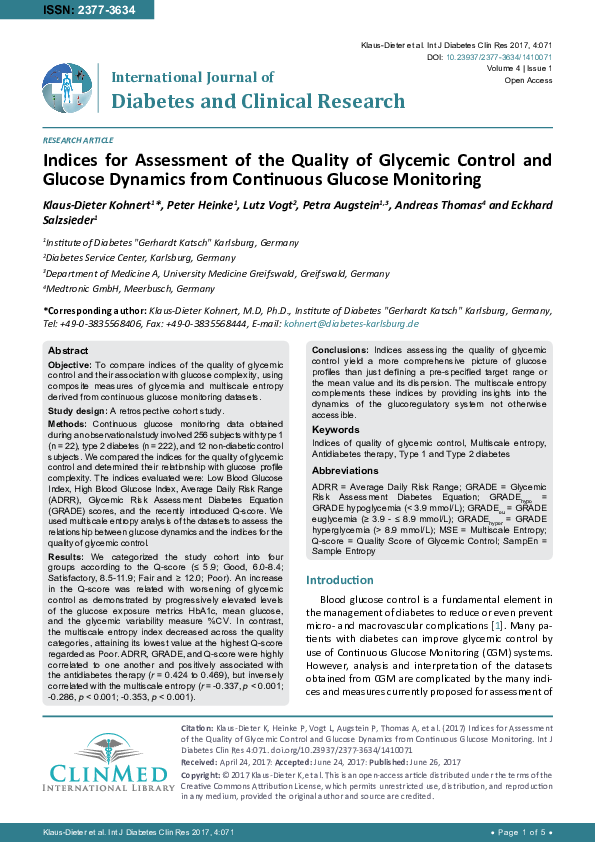 (PDF) Indices for Assessment of the Quality of Glycemic Control and Glucose Dynamics from ...