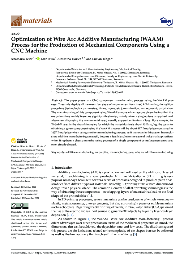 (PDF) Optimization of Wire Arc Additive Manufacturing (WAAM) Process ...