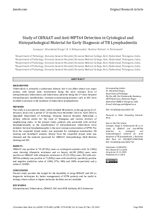 (PDF) Study of CBNAAT and Anti-MPT64 Detection in Cytological and Histopathological Material for ...