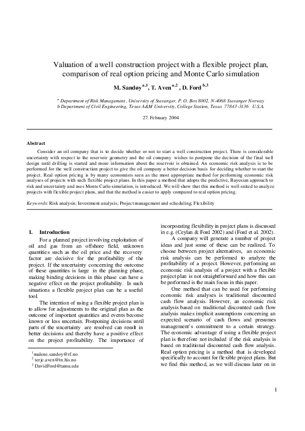 (PDF) Valuation of a well construction project with a flexible project ...